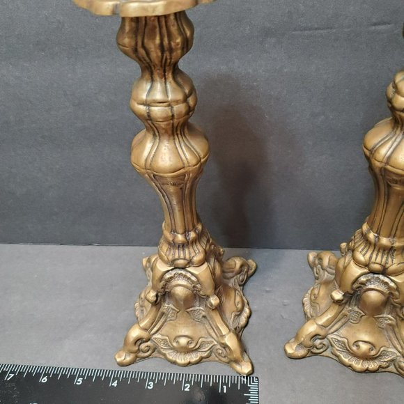 Vintage | Accents | Pair Of Antique Brass Candlesticks Heavy And Ornate ...